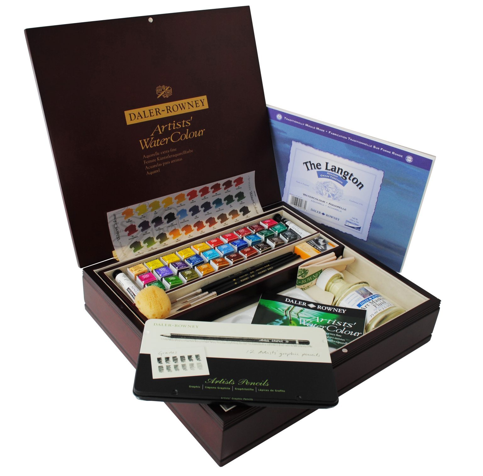 Artists' Watercolour Half Pans & Tubes Large Wooden Box Set - Daler-Rowney